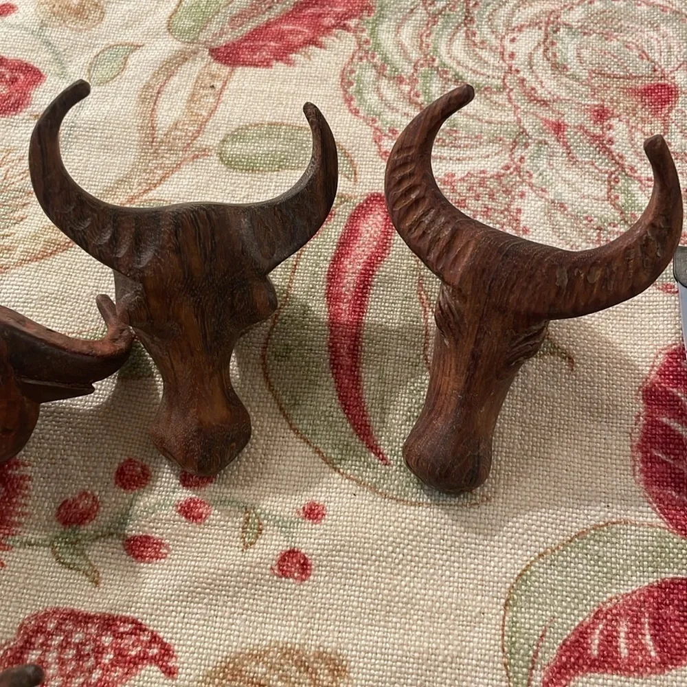 Handcarved | Dining | Vintage Carved Wood Water Buffalo Rustic Bull ...